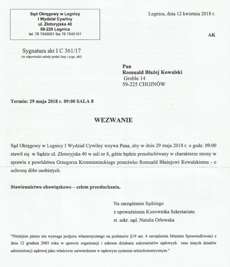 do sądu wezwanie - INFORMATOR insp. UDS-a do sądu wezwanie - INFORMATOR insp. UDS-a
